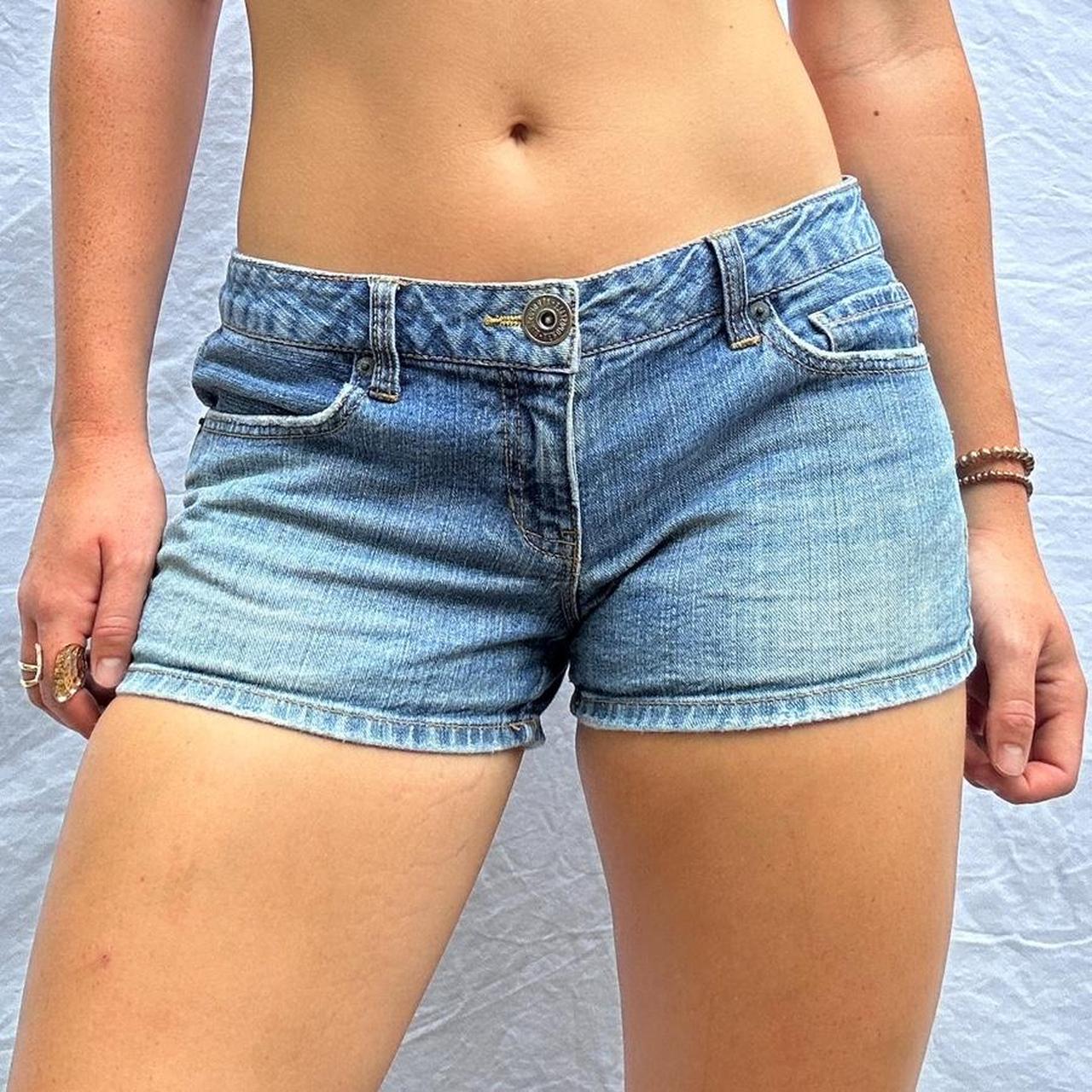 Y2K AERO MICRO SHORTS Light-medium wash low waisted... | Depop