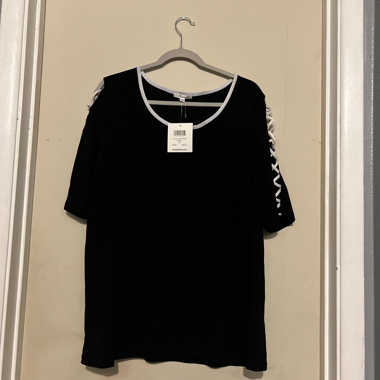 - black blouse sleeve cross string -brand new -size... - Depop