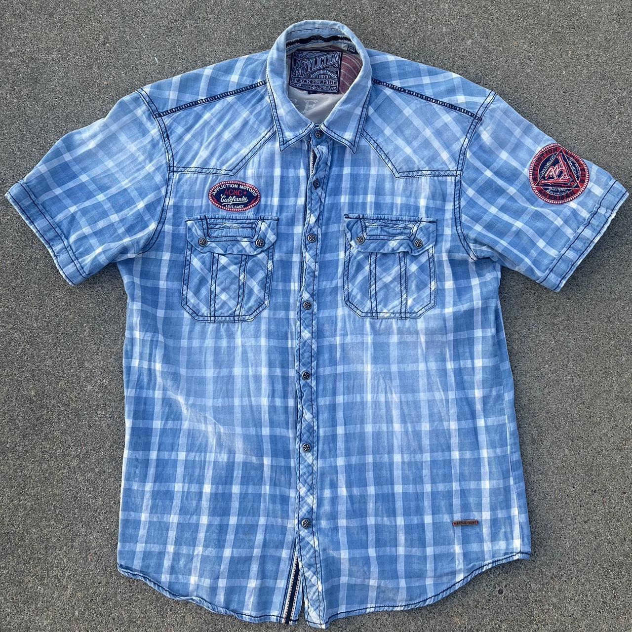 Y2K Affliction Plaid Button Up - Depop