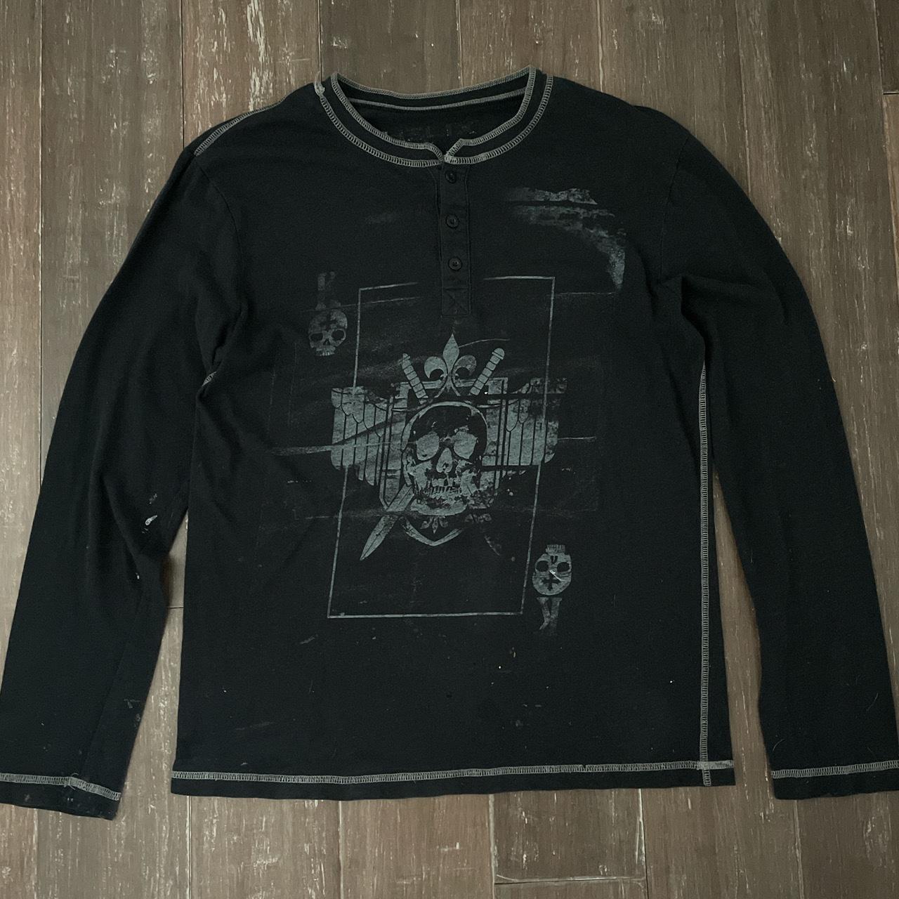 black skull grunge graphic long sleeve size: M has... - Depop