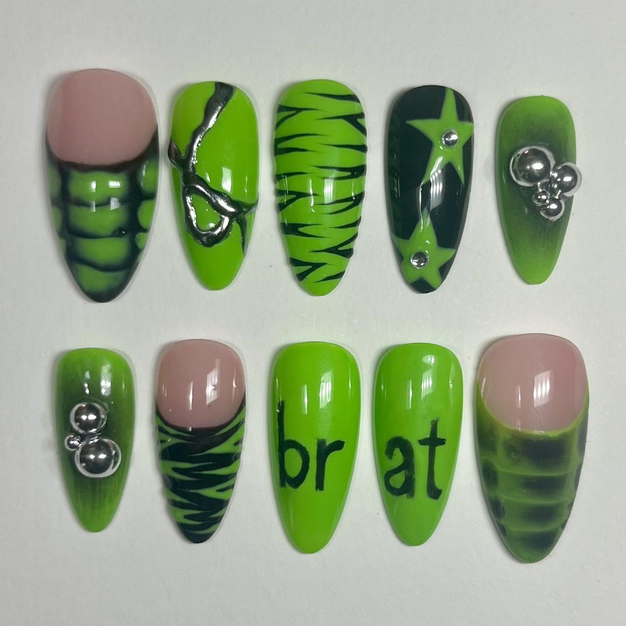 charli xcx brat nails - comes with prep kit, 10... - Depop