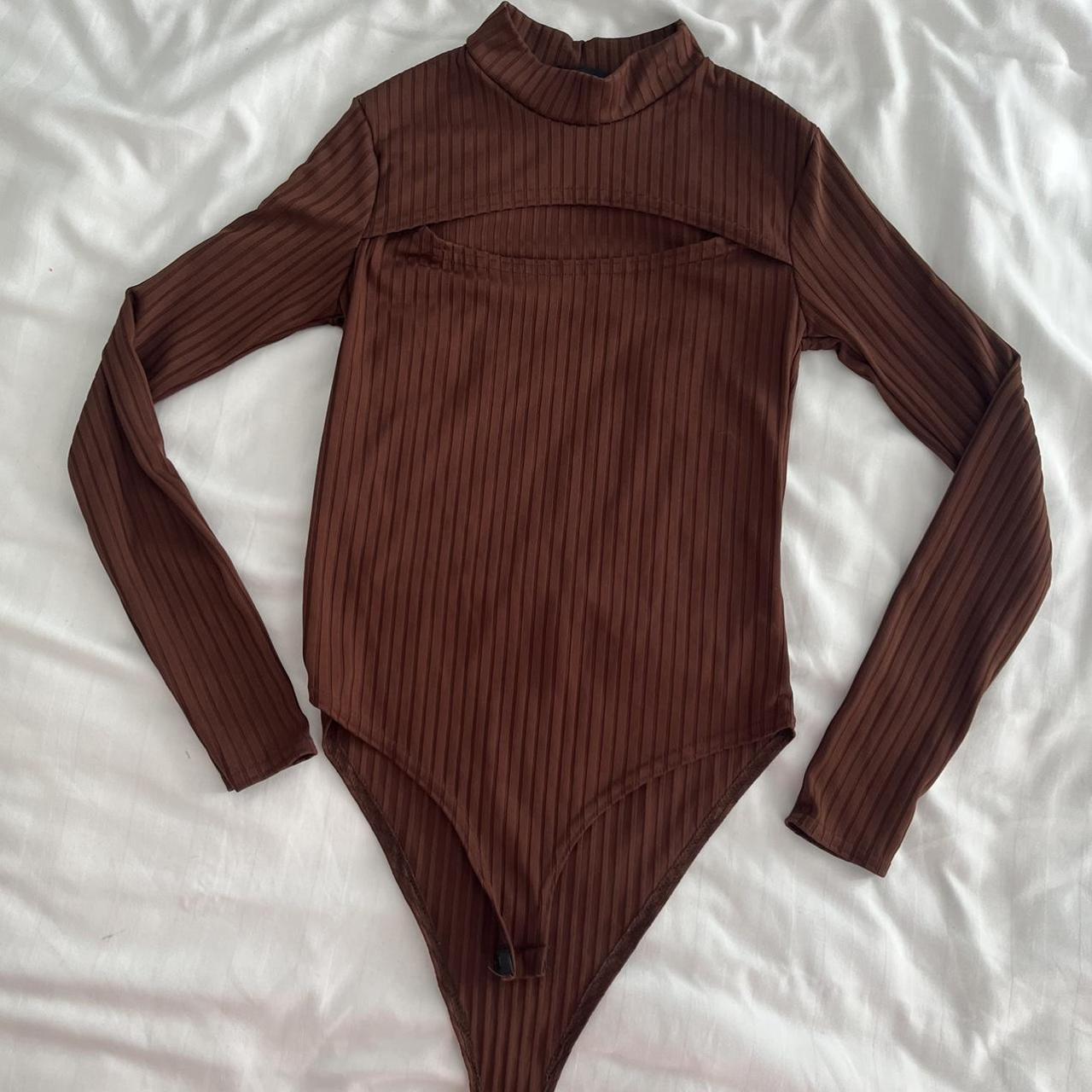 Chocolate ribbed bodysuit Ribbed High neck Cut... - Depop