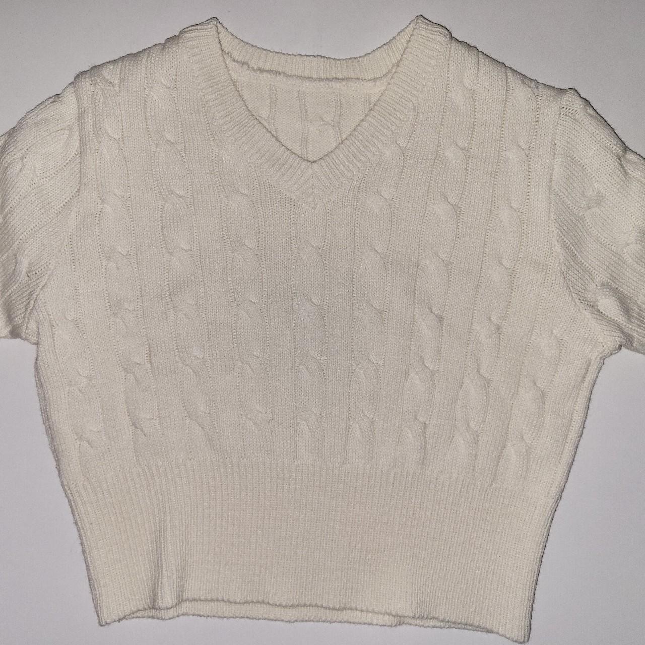 Cable Knit Cropped Short-Sleeve Sweater Cute crop... - Depop