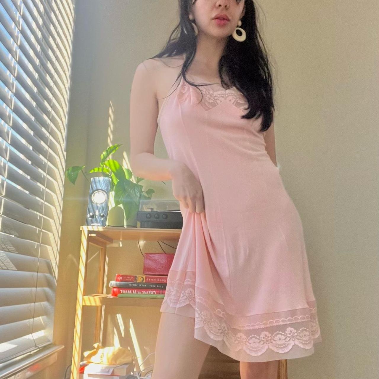 stunning vintage accordion pink slip dress so... - Depop