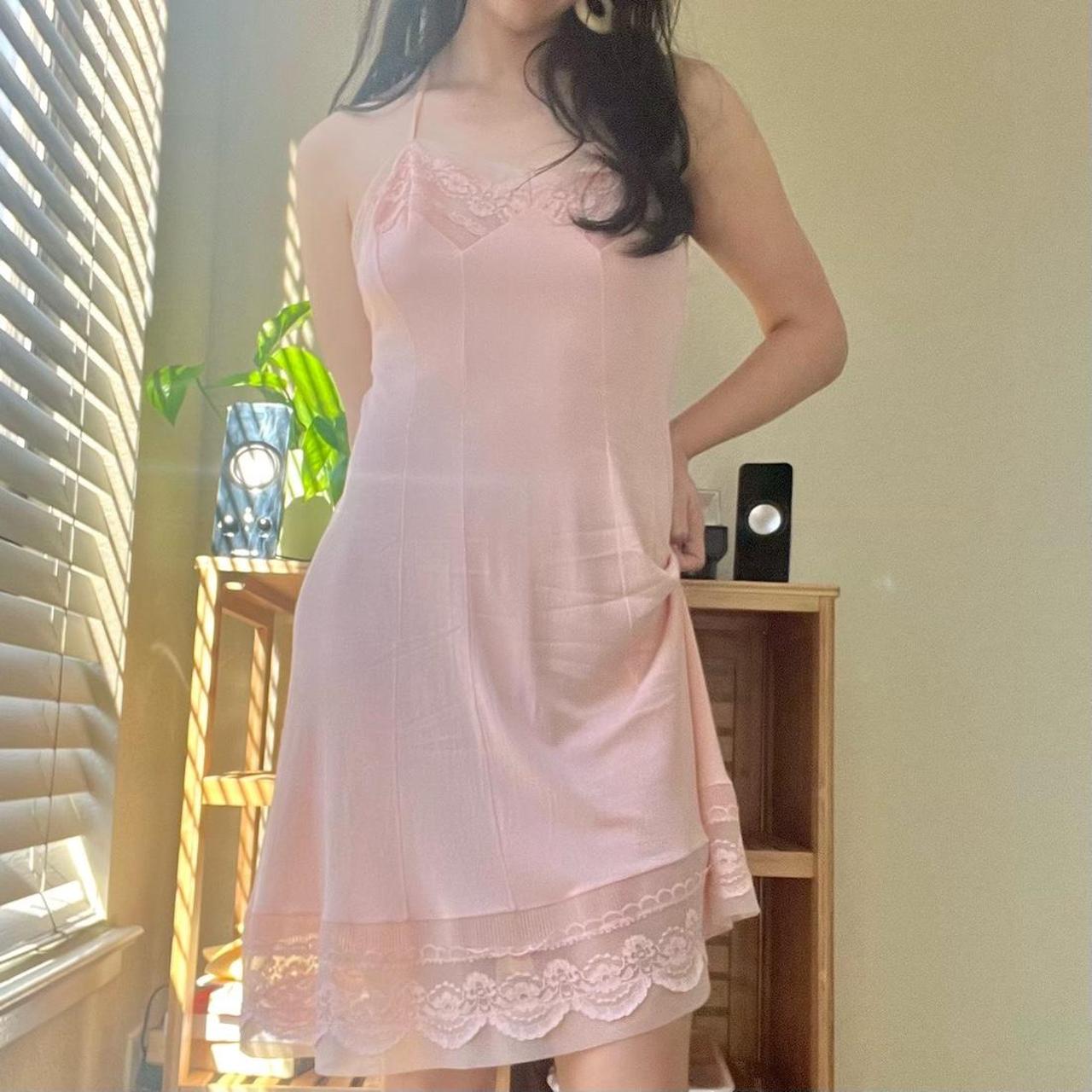 stunning vintage accordion pink slip dress so... - Depop