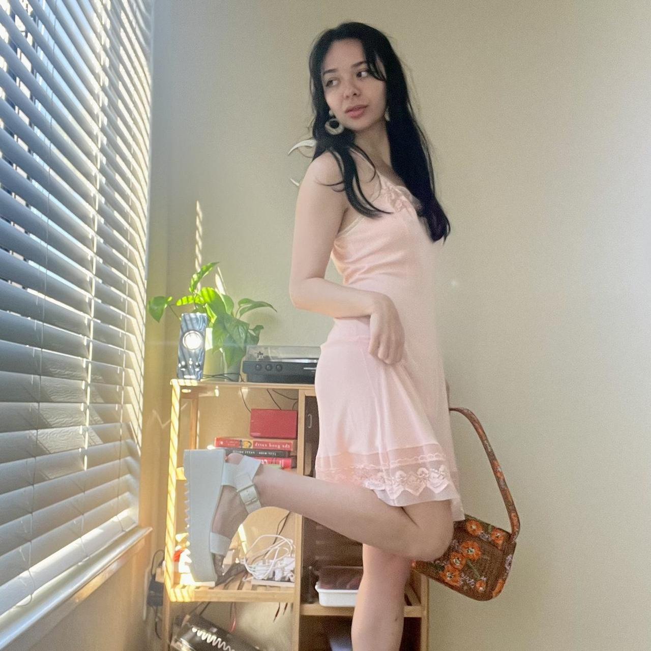 stunning vintage accordion pink slip dress so... - Depop