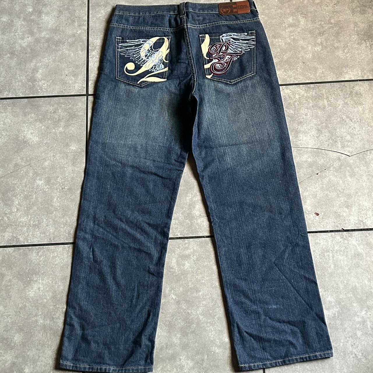 baggy loose fit Phat farm jeans nice embroidered... - Depop
