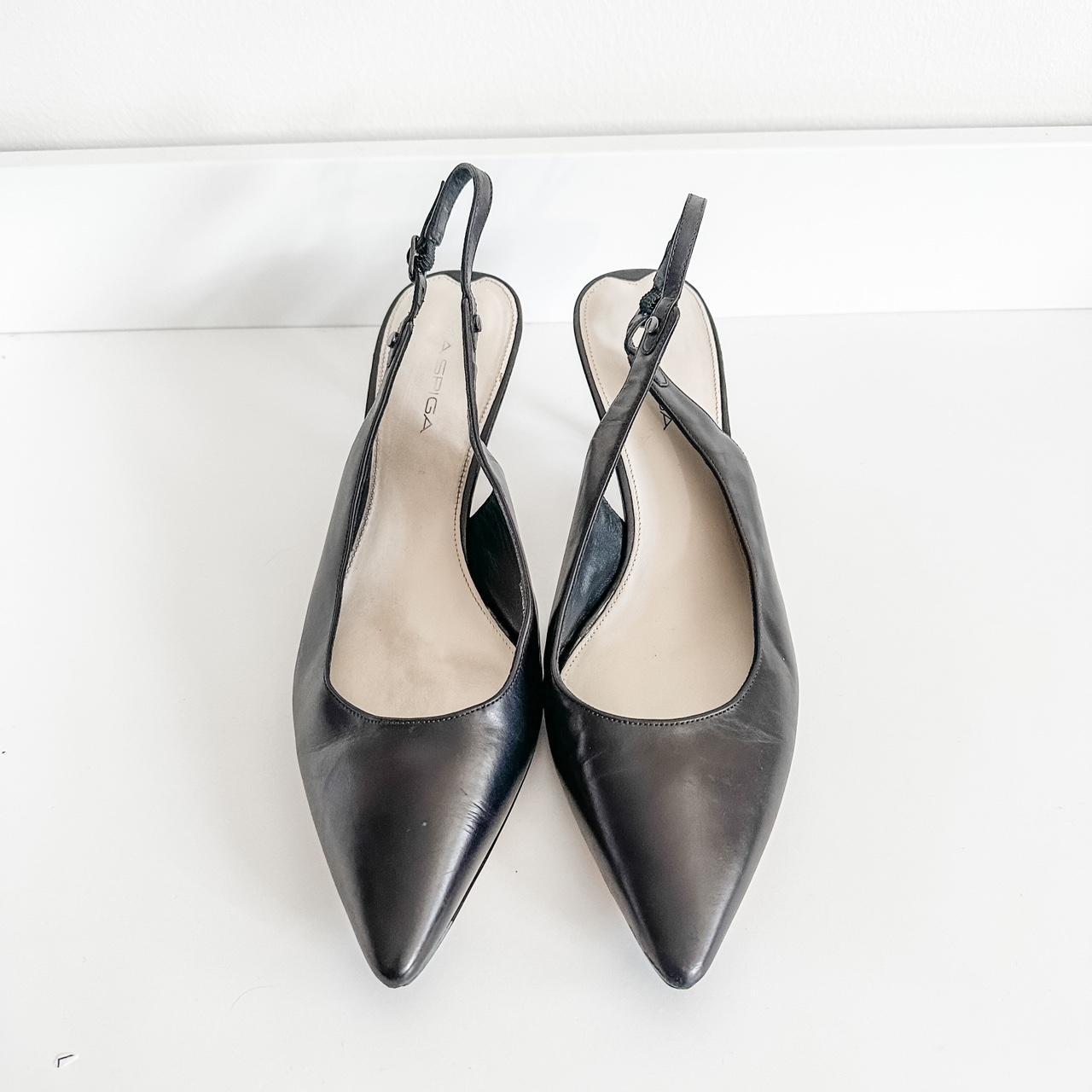 Via Spiga Black Leather sling back kitten heel pumps. - Depop