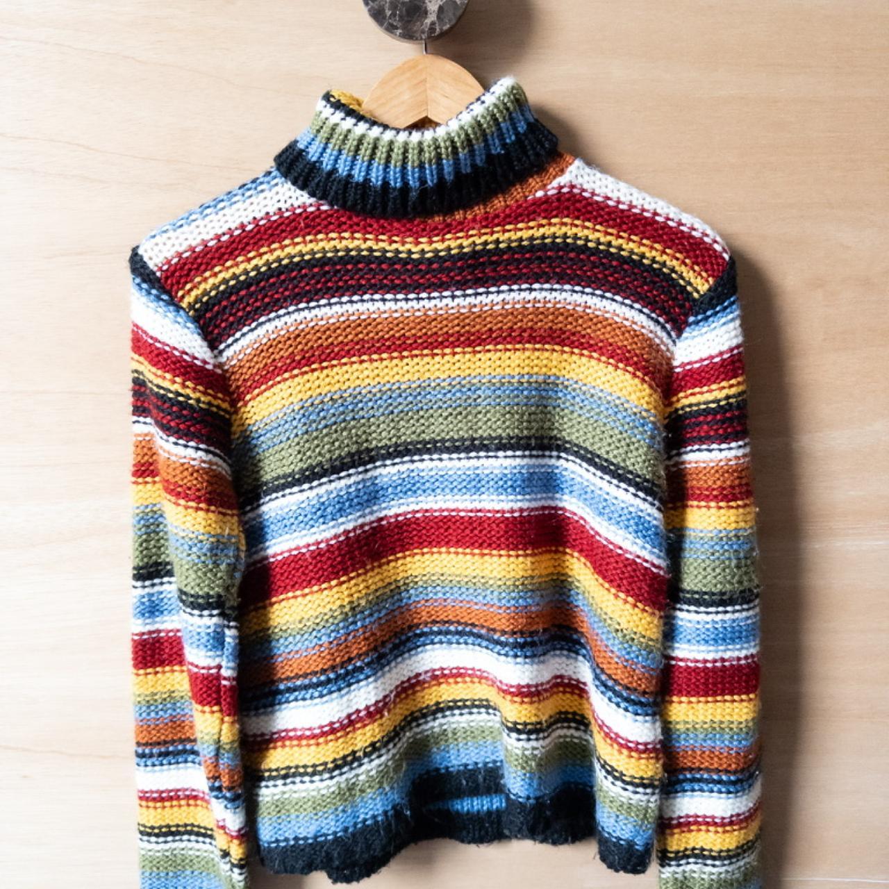 90s Multi Knit Turtleneck sweater. By gallagher.... - Depop