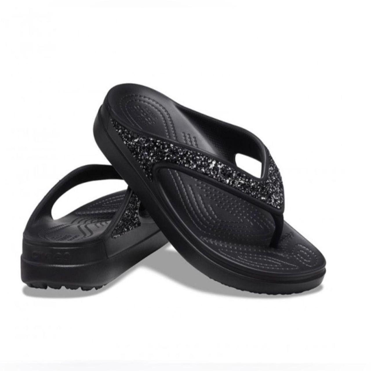 CROCS SLOANE GLITTER WEDGE FLIP Flop black size 6 NWT - Depop