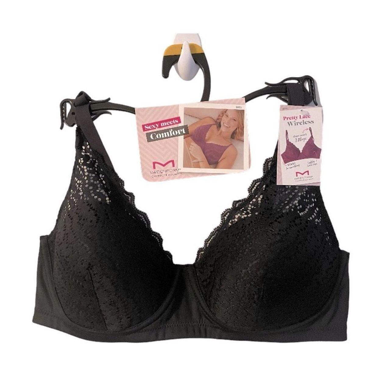 Maidenform pretty lace wireless black bra Size Large... - Depop