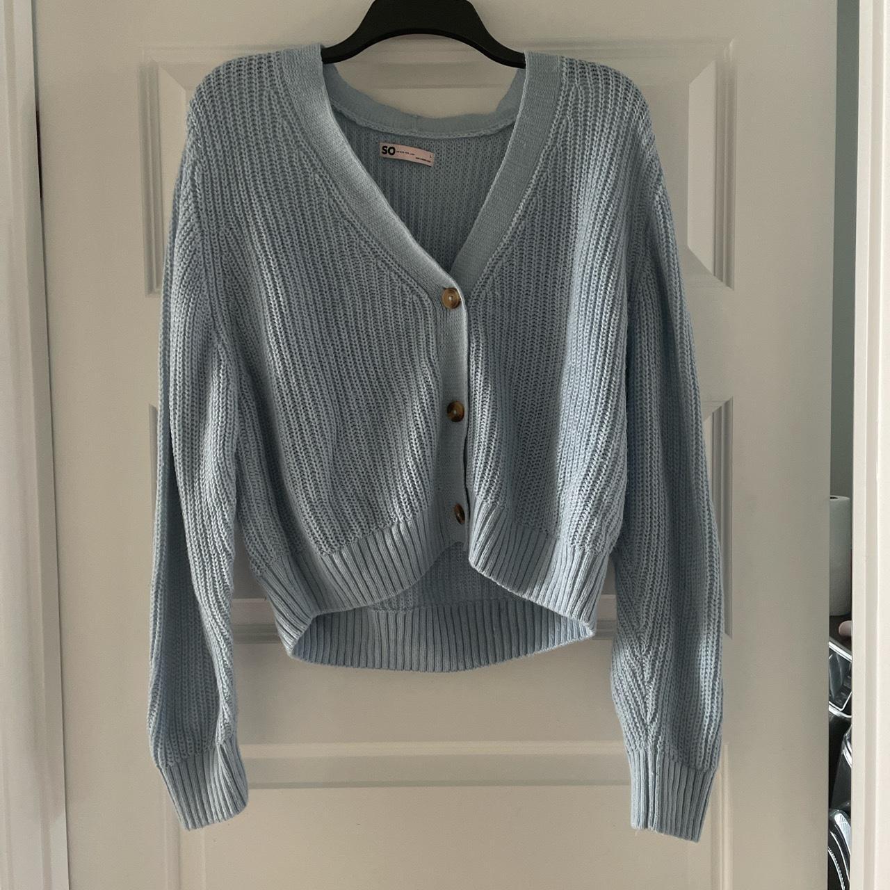 SO baby blue button down sweater size large - Depop