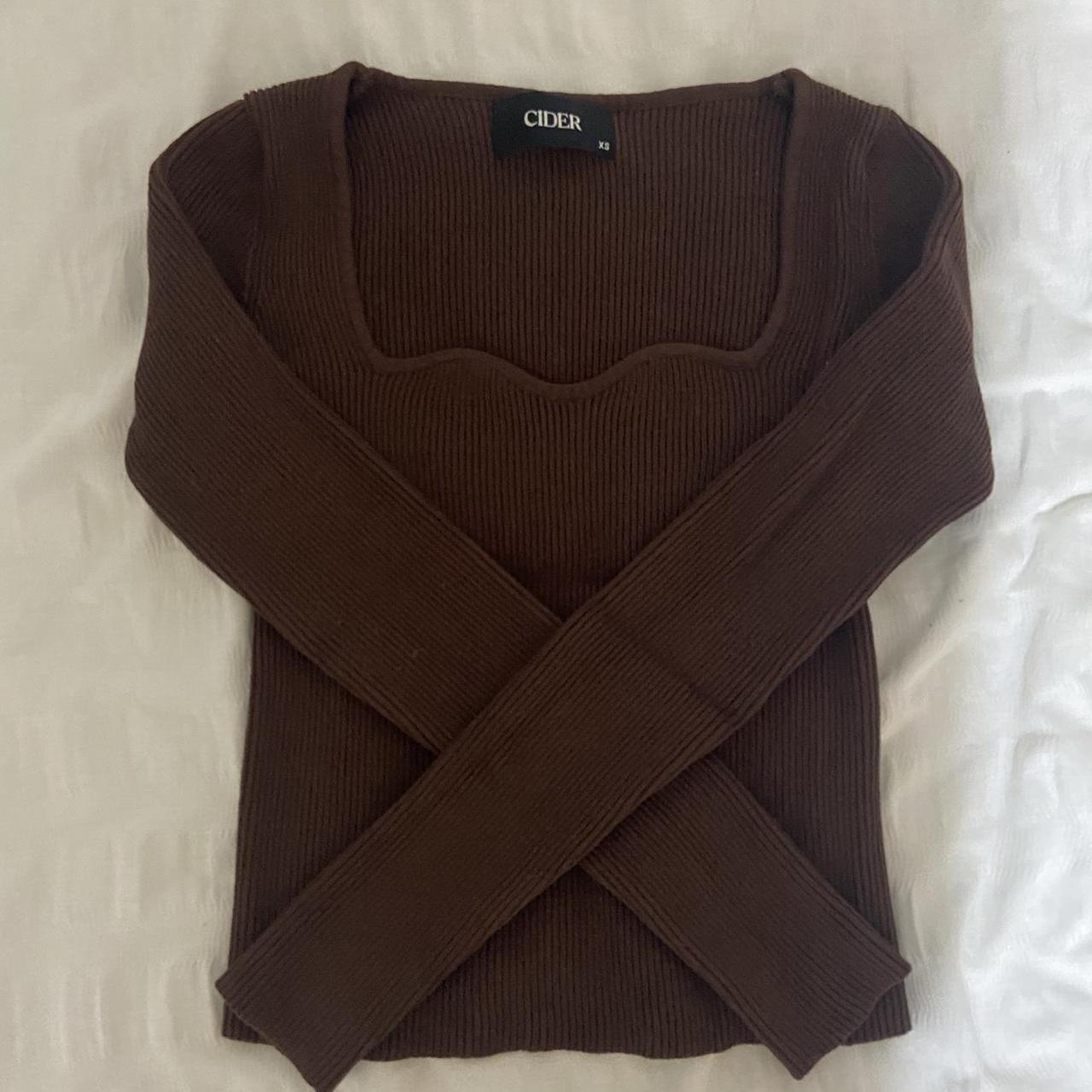 long sleeve brown square neck top fitted unworn - Depop