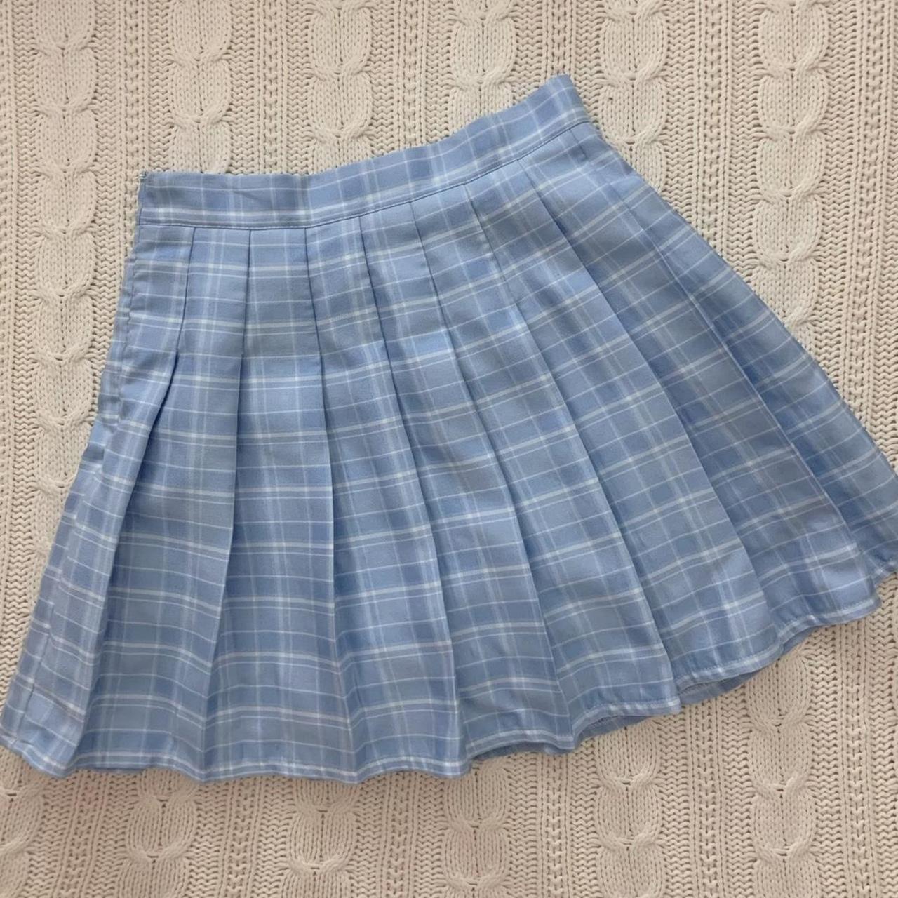 light blue plaid pleated miniskirt size s, dm for... - Depop
