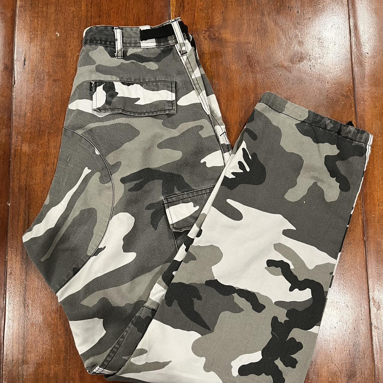 Grey,white,black camo pants has no sizing waist is a... - Depop