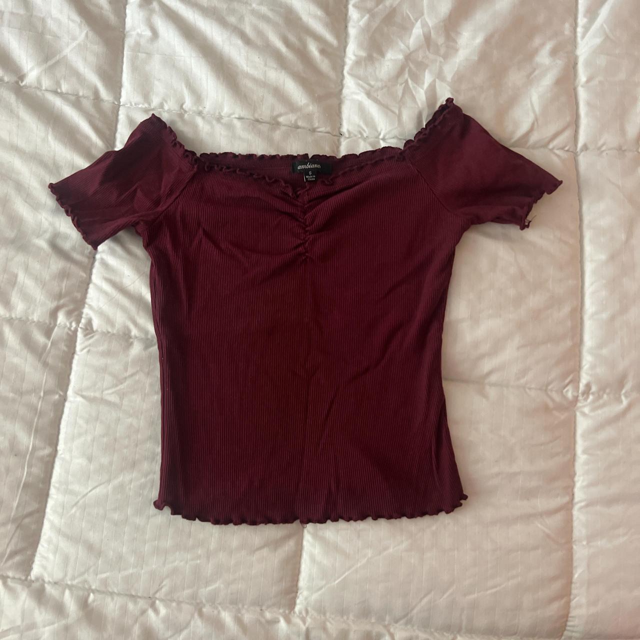 Macy’s off the shoulder maroon crop top - Depop