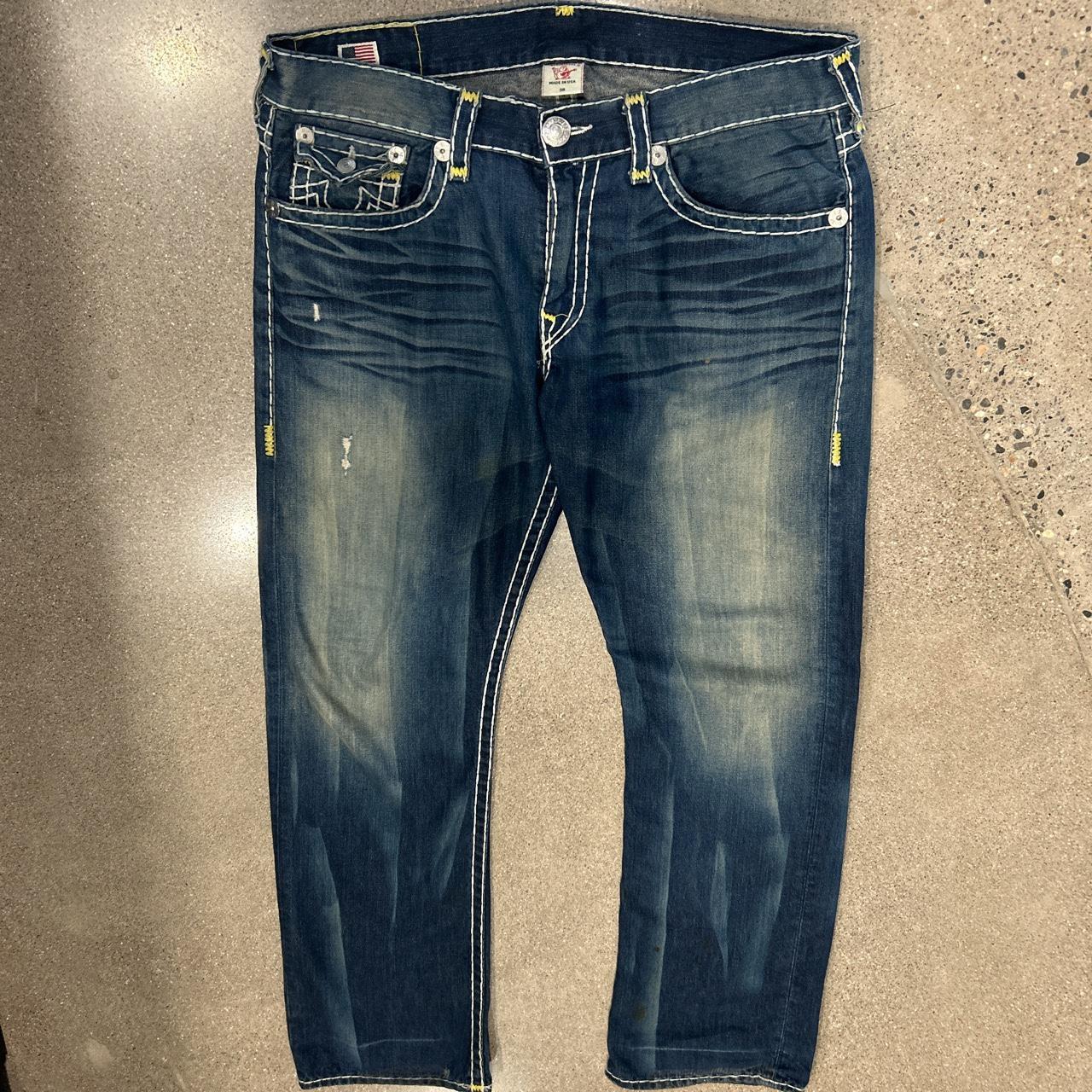 Men’s Baggy True Religion Jeans Dark Blue and... - Depop