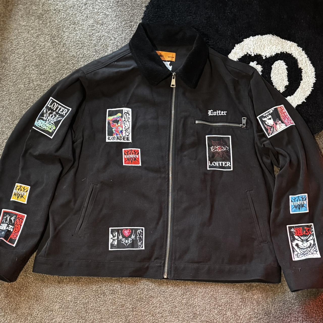 Black denim Loiter Jacket with stitches embroidery... - Depop