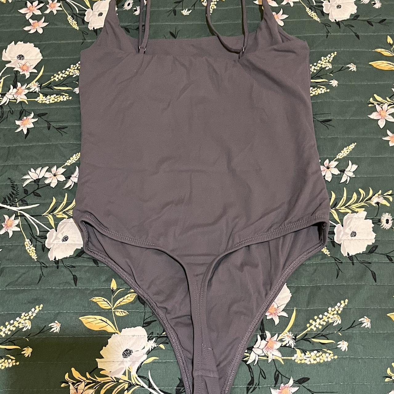 NWT CHARCOAL COLORED BODYSUIT skimš inspired, very... - Depop
