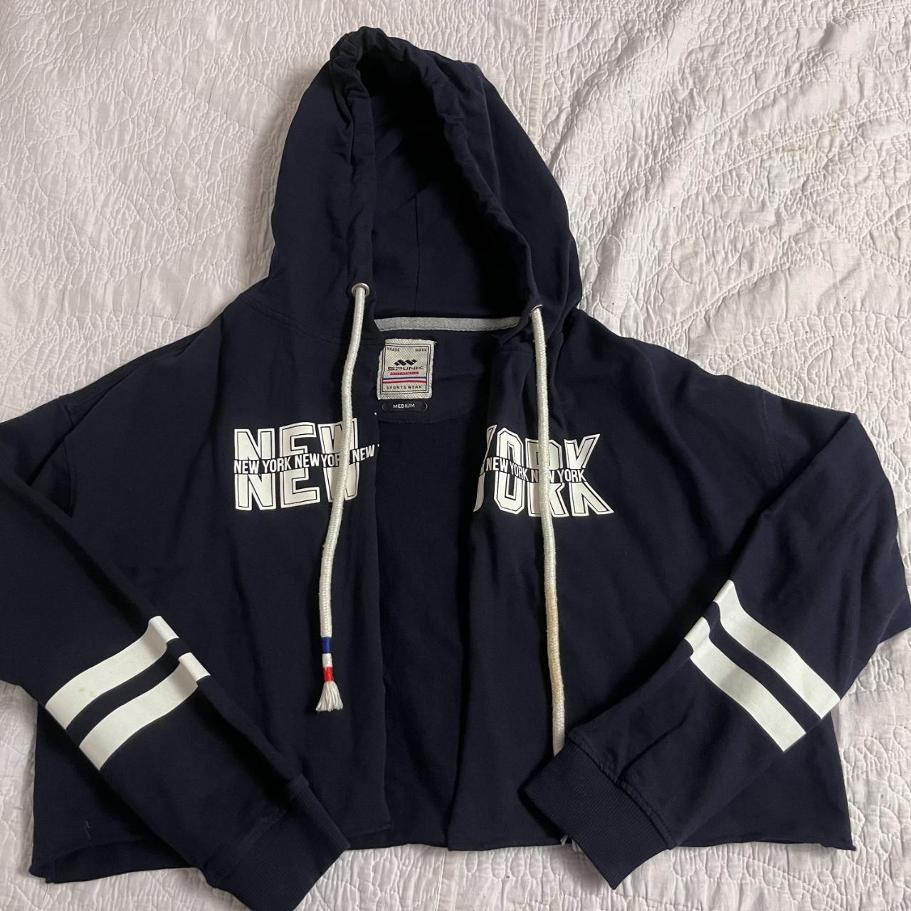 cropped navy blue jacket - Depop