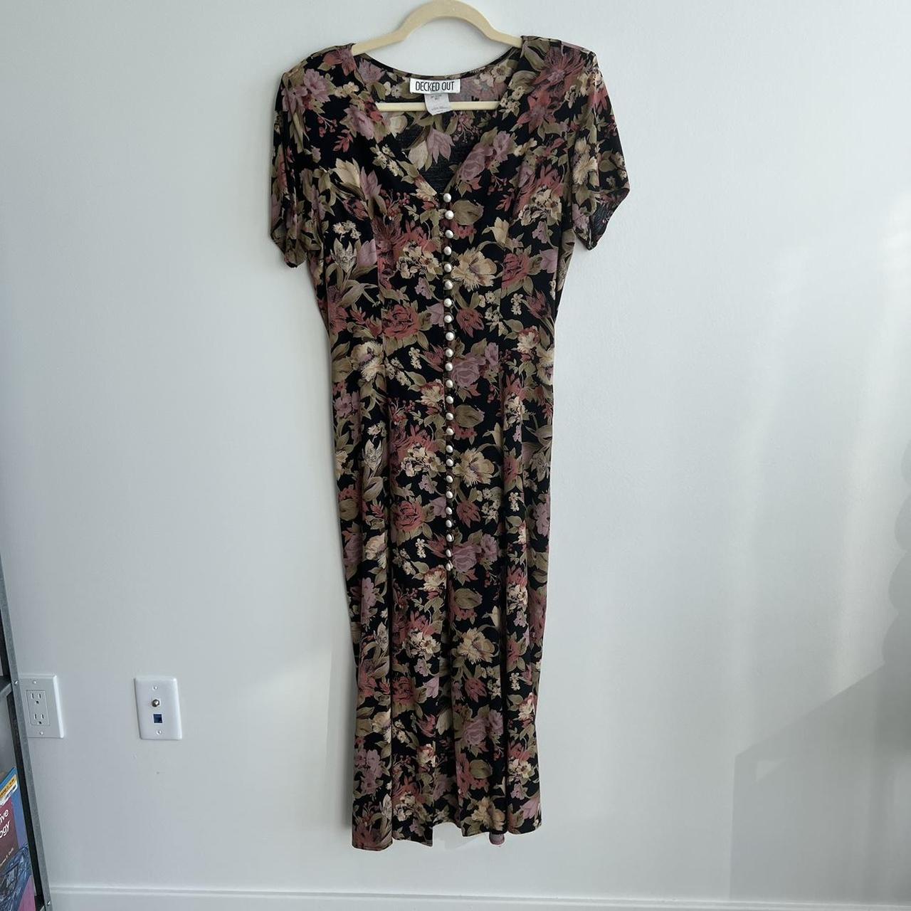 Vintage 90s maxi dress with faux pearl button... - Depop