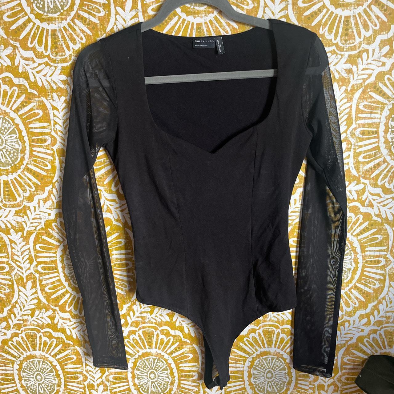 ASOS tall mesh long sleeve black bodysuit... - Depop