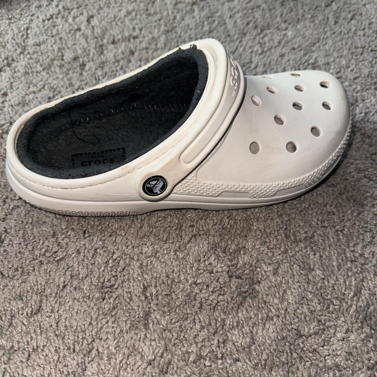 White crocs with grey fuzzy inside - Depop