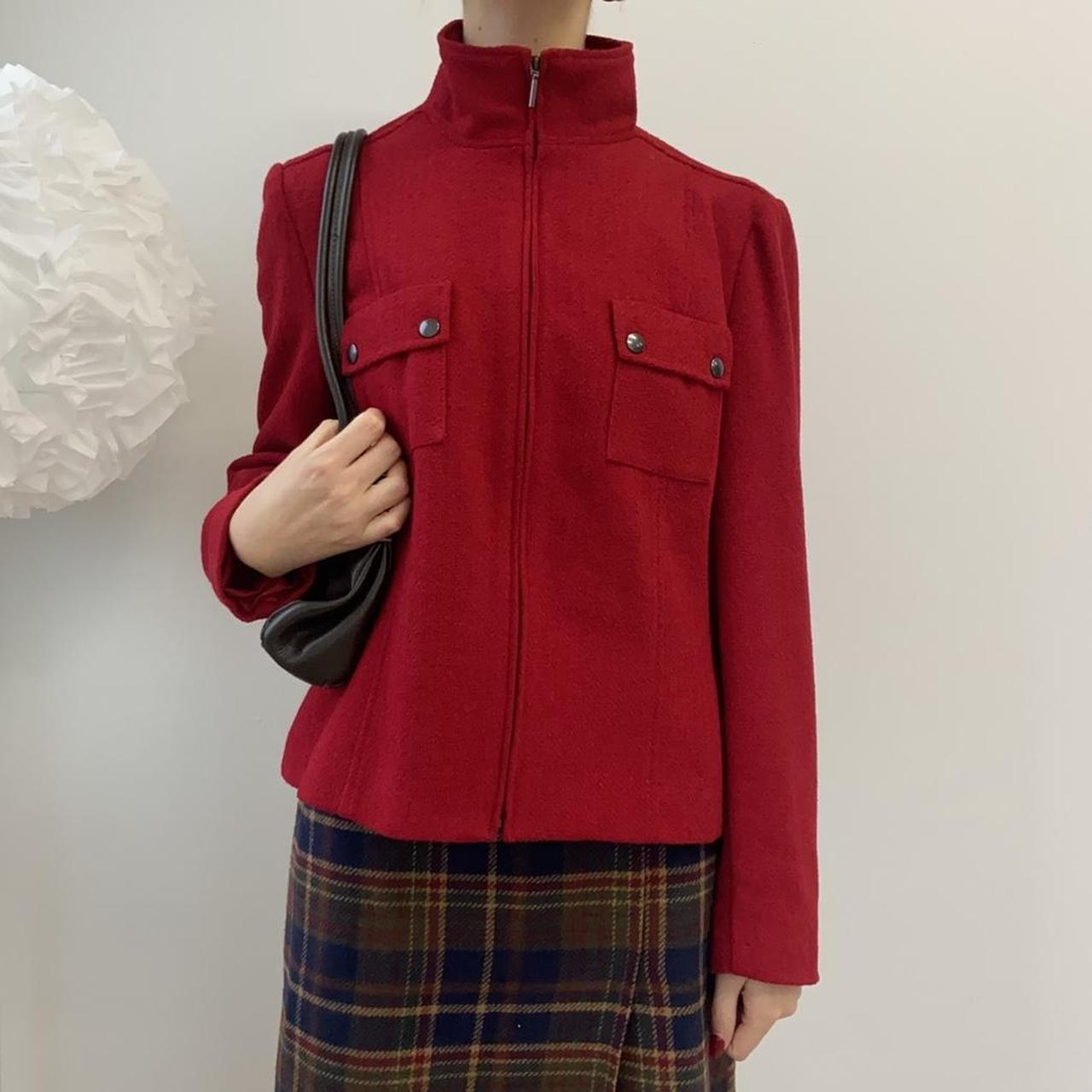 vintage red zip up jacket • • hip length jacket •... - Depop