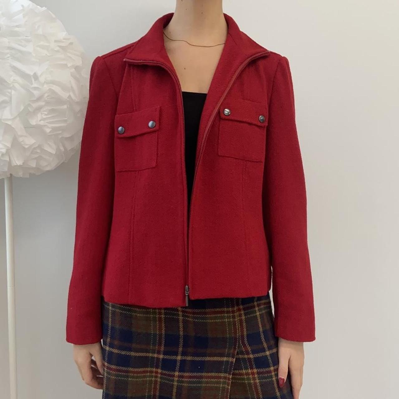 vintage red zip up jacket • • hip length jacket •... - Depop