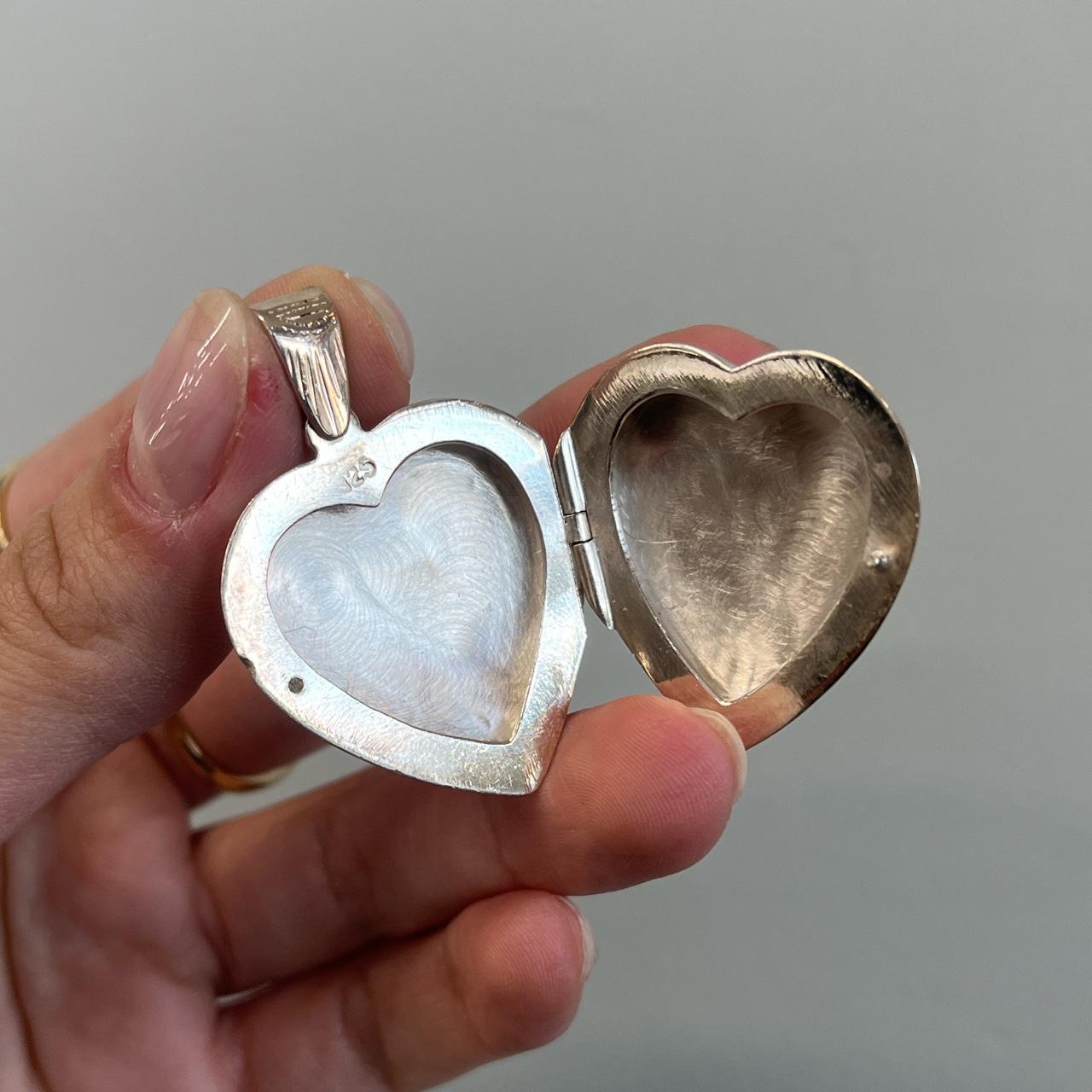 925 silver cottage core heart locket cute chunky... - Depop