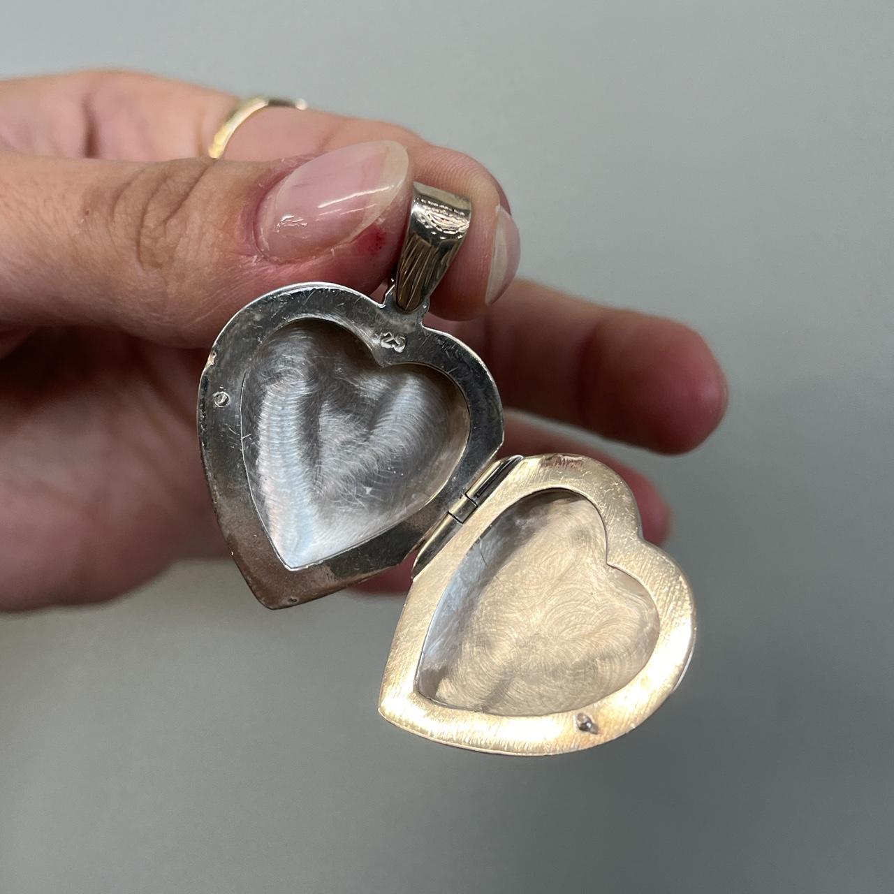 925 silver cottage core heart locket cute chunky... - Depop