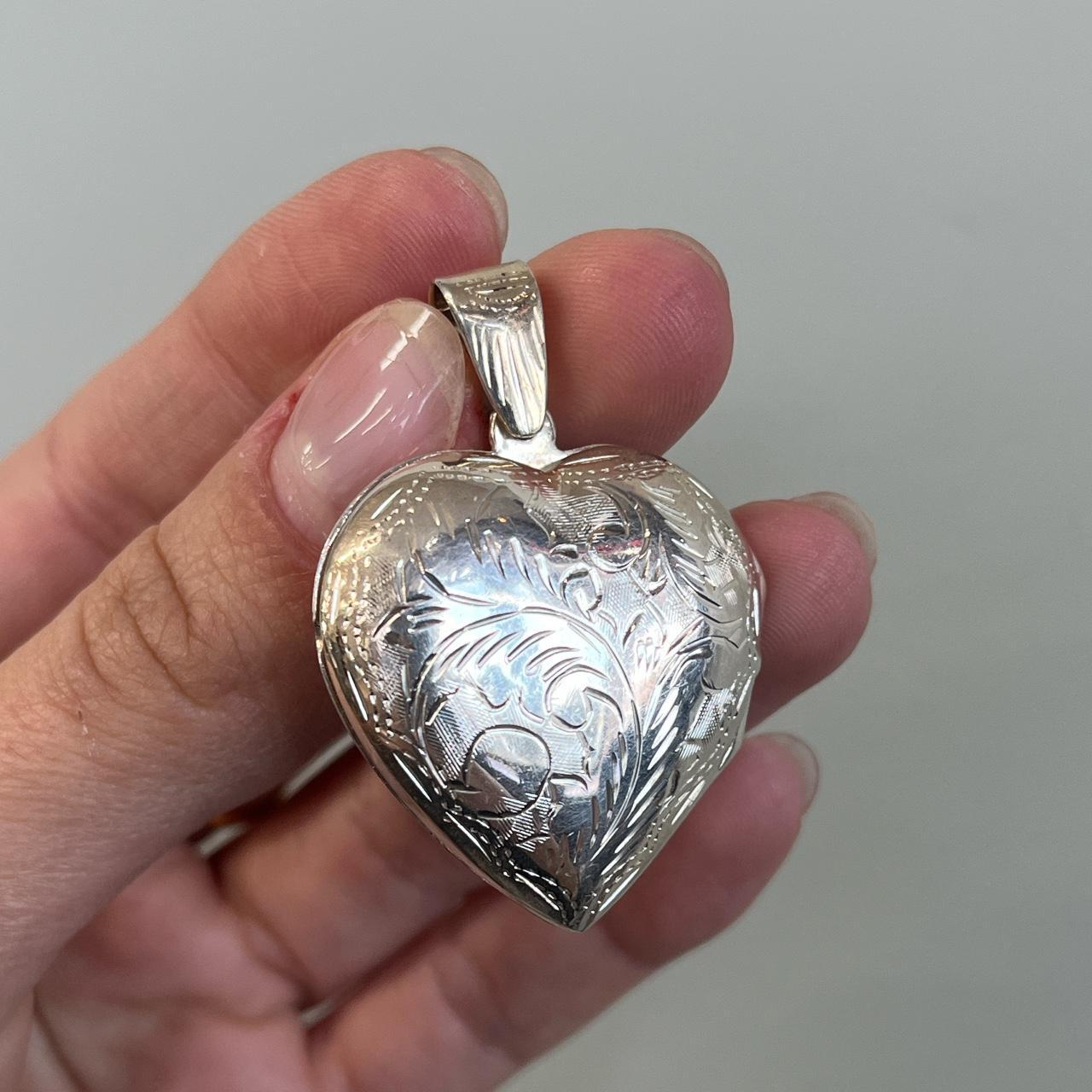 925 silver cottage core heart locket cute chunky... - Depop