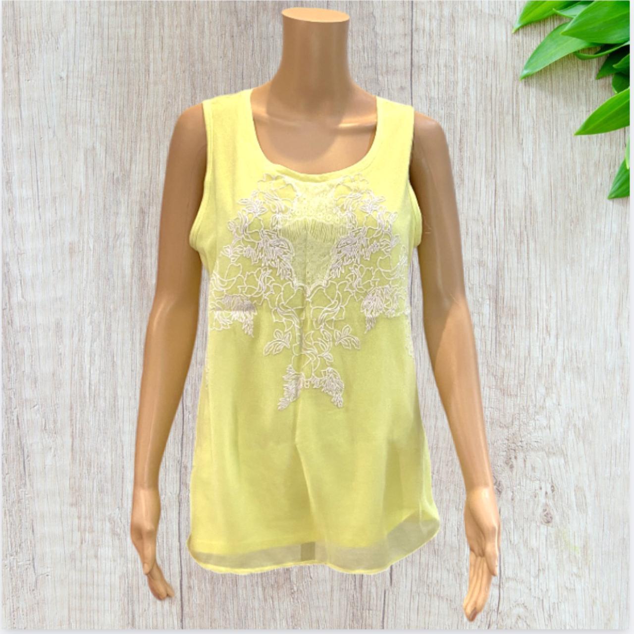 PO PORI -- Yellow Cotton T-Shirt with Embroidered... | Depop