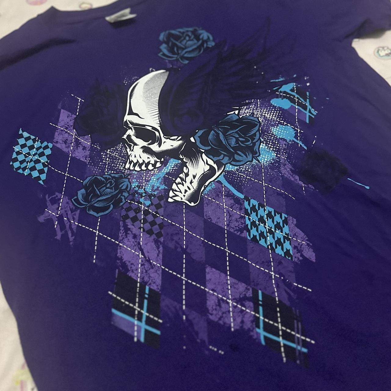 Purple Y2K Skull Tee SIZE L #Y2K #Skull #2000s #Shirt - Depop