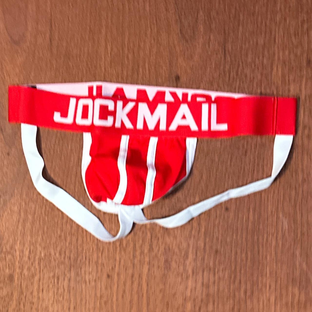Jockmail Jock in a Classic Red and White Combination... - Depop