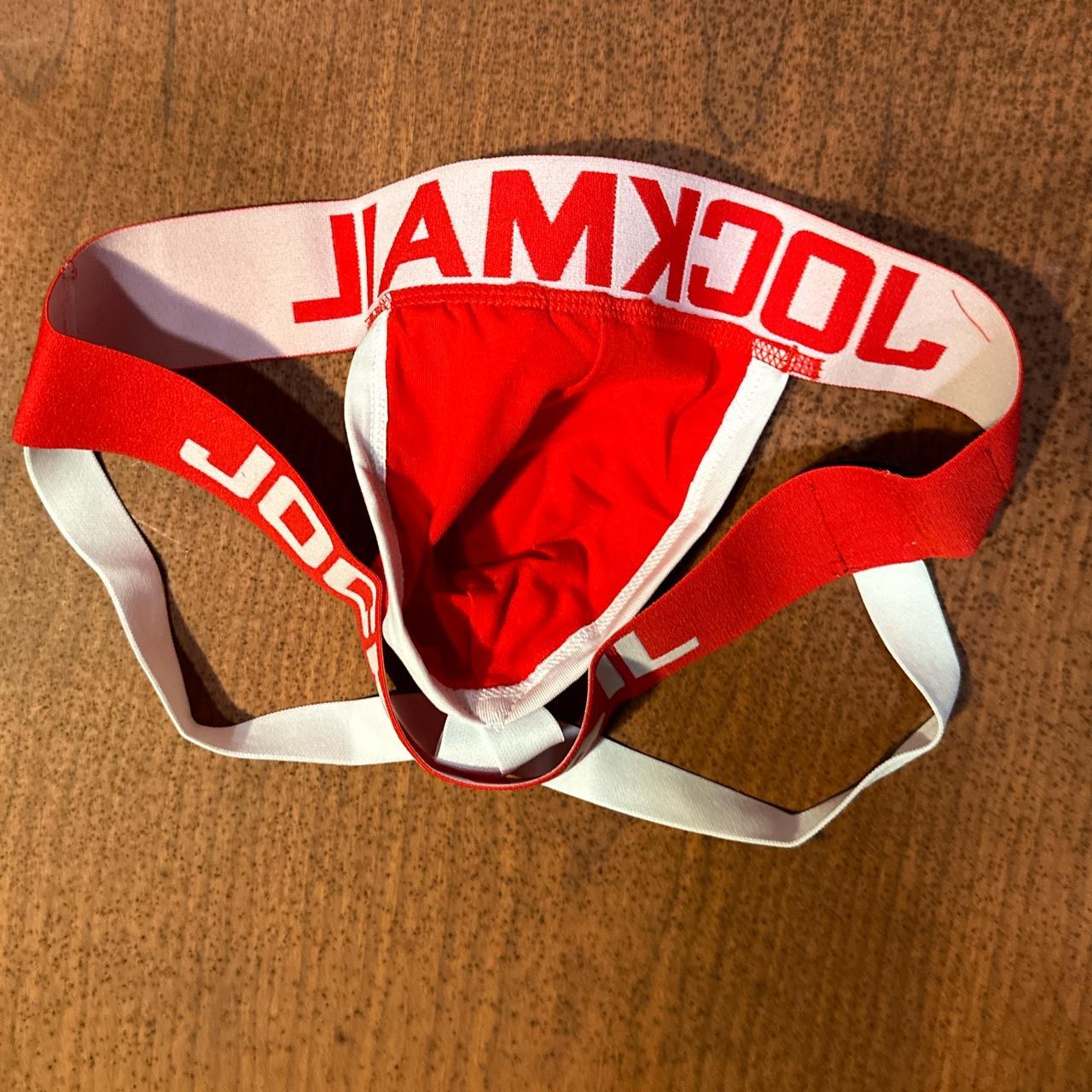 Jockmail Jock in a Classic Red and White Combination... - Depop