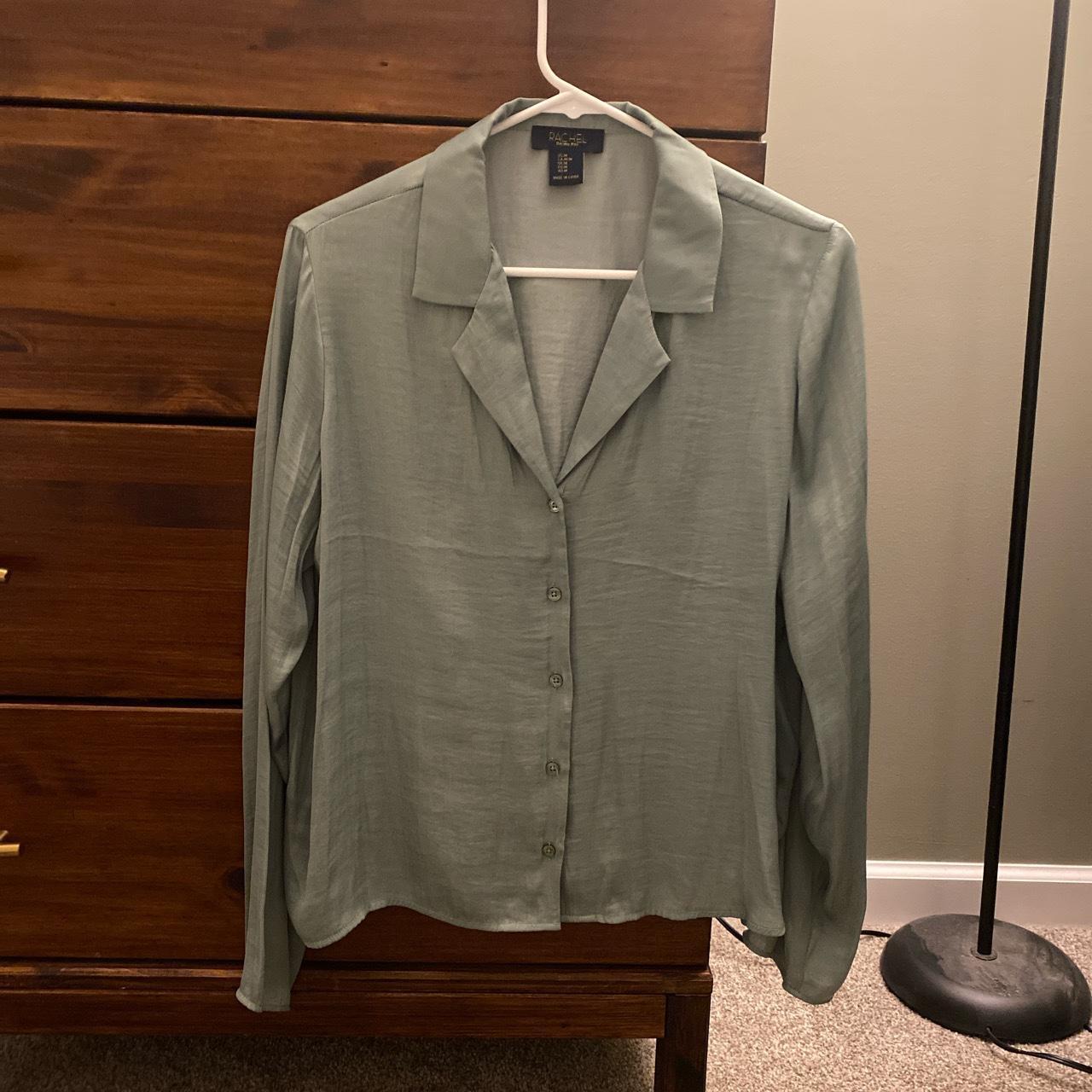 Light green silky button up from Rachel by Rachel... - Depop