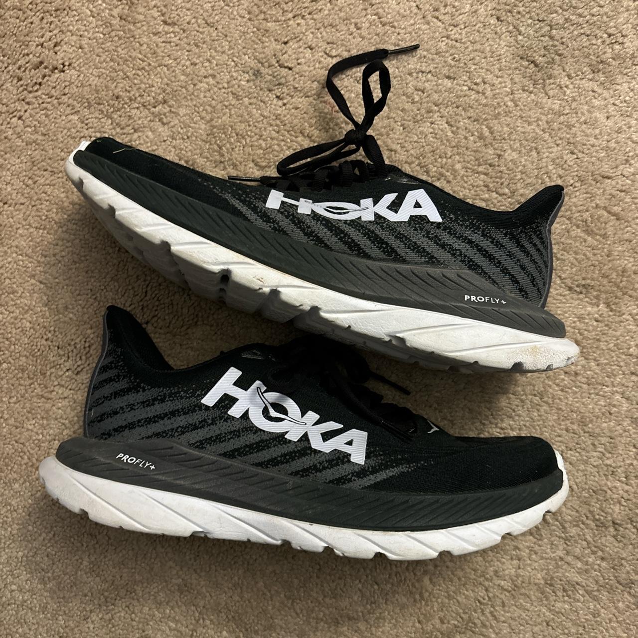 hoka mach 5 black and white running shoes barely... - Depop