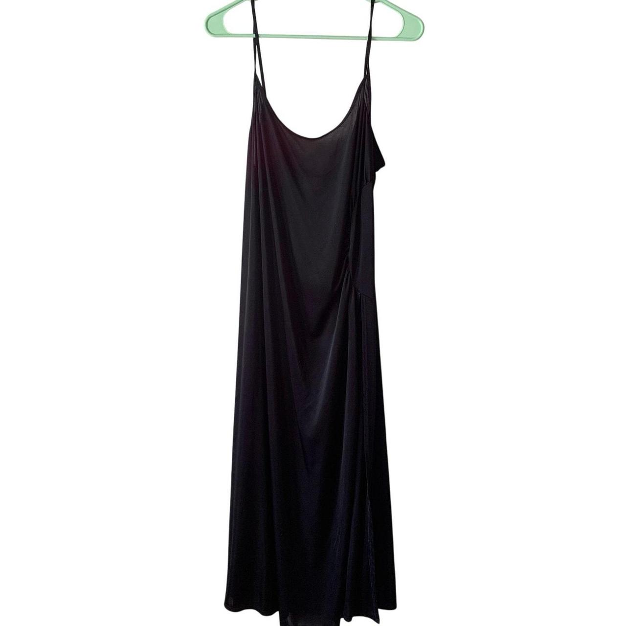 Black Maxi Slip with High Slit Black vintage... | Depop