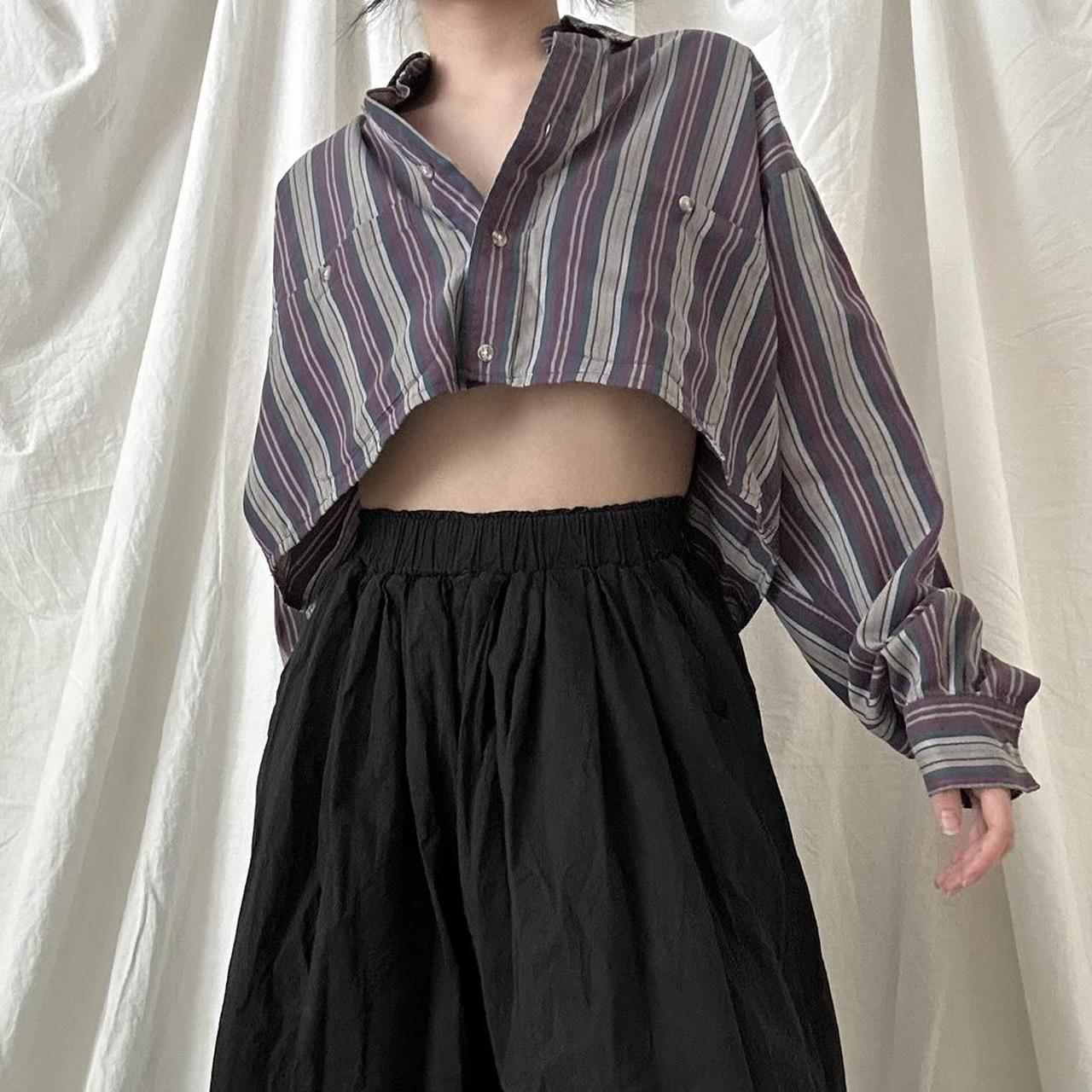 Vintage purple, grey, teal striped long sleeve... - Depop