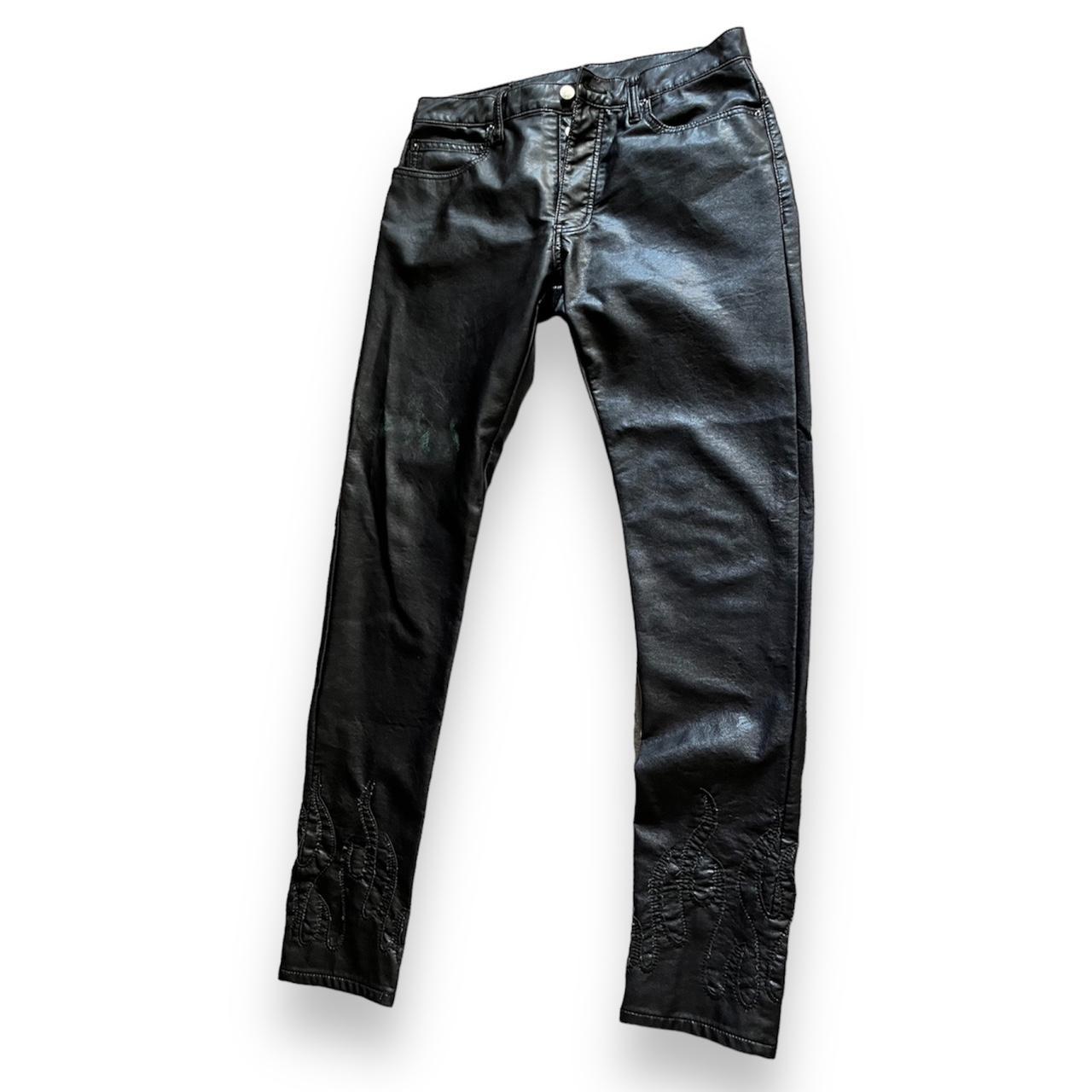 MNML Black Leather Pants Size 30, worn a few... - Depop