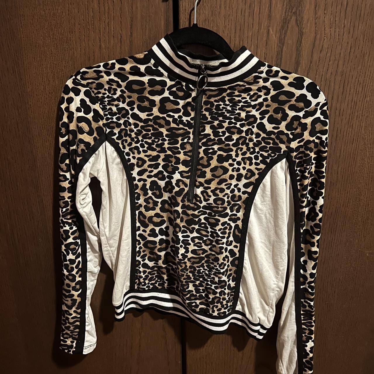 Y2K leopard print zip up high necked stretch cardigan - Depop