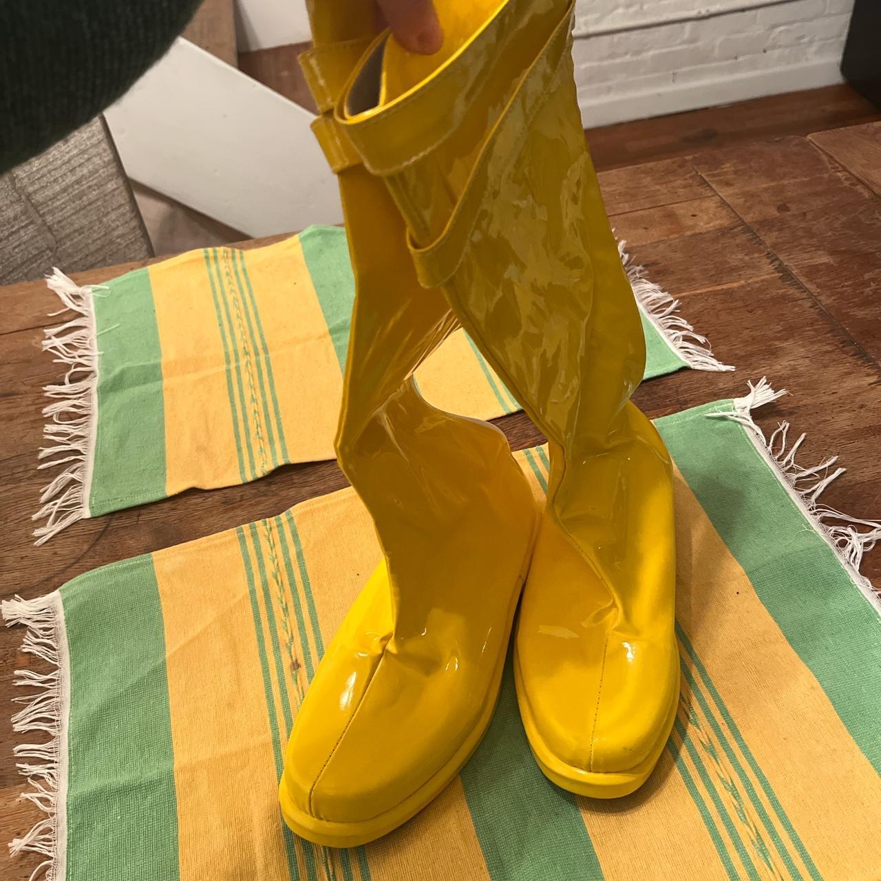 Yellow Zip Up Rain Boots Depop