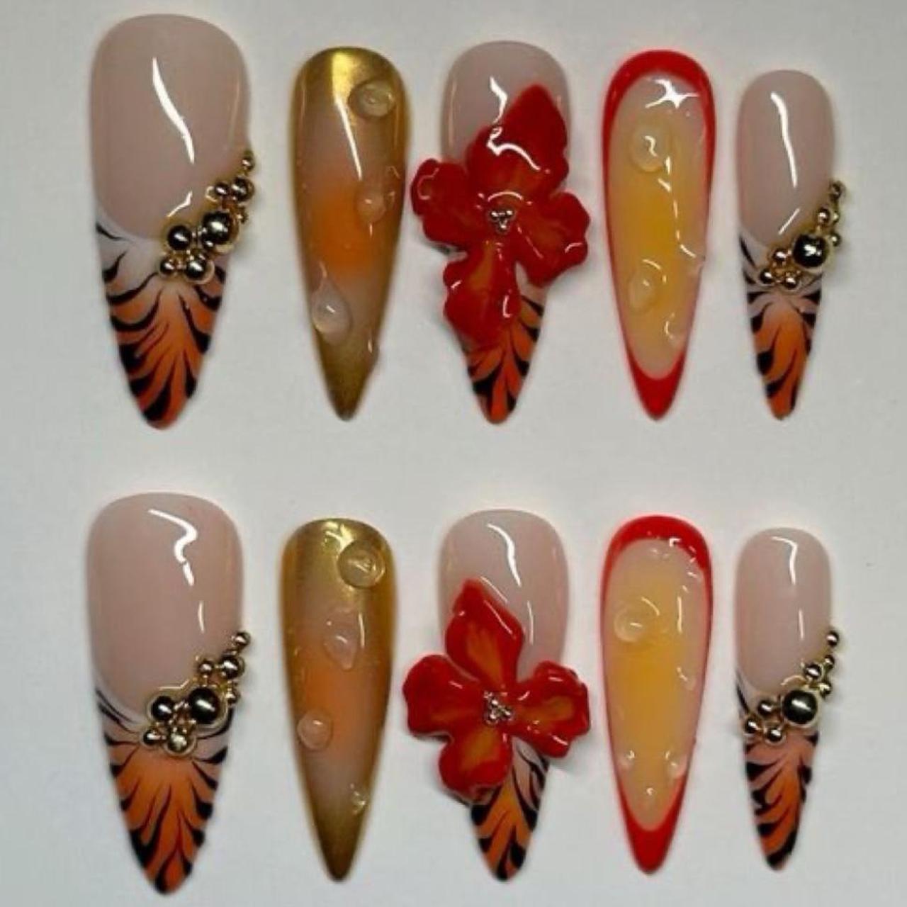 Baddie tiger print press on nails handmade &... | Depop