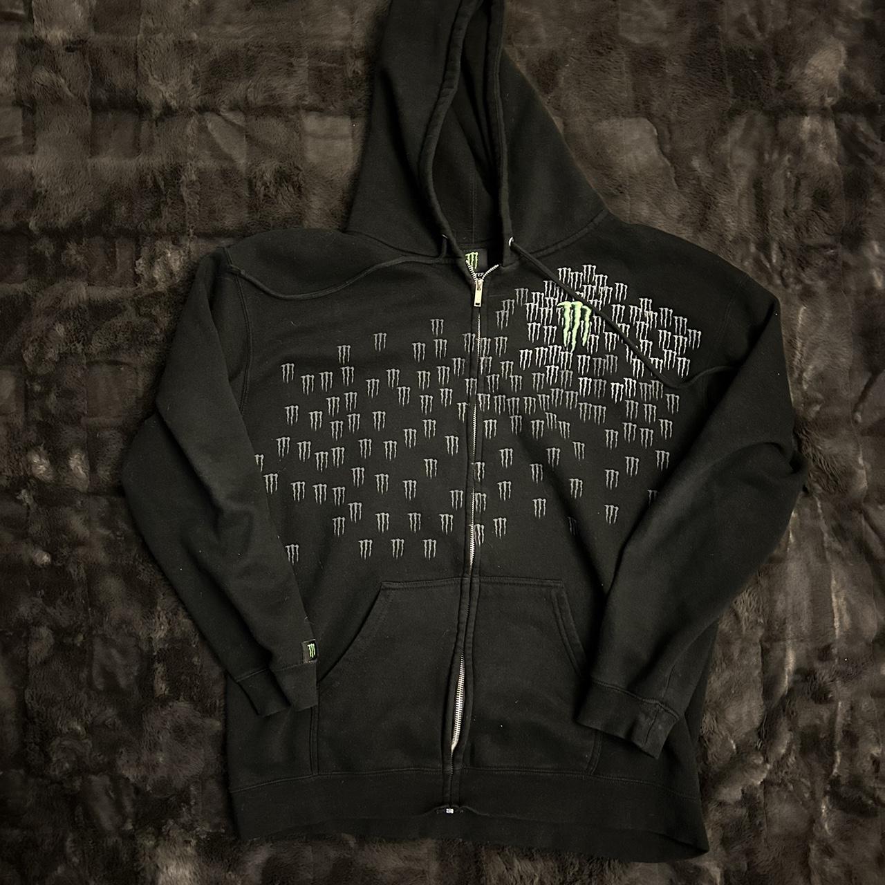 Vintage Y2K Monster Energy Zip Up Hoodie AOP Sz. 2XL - Depop