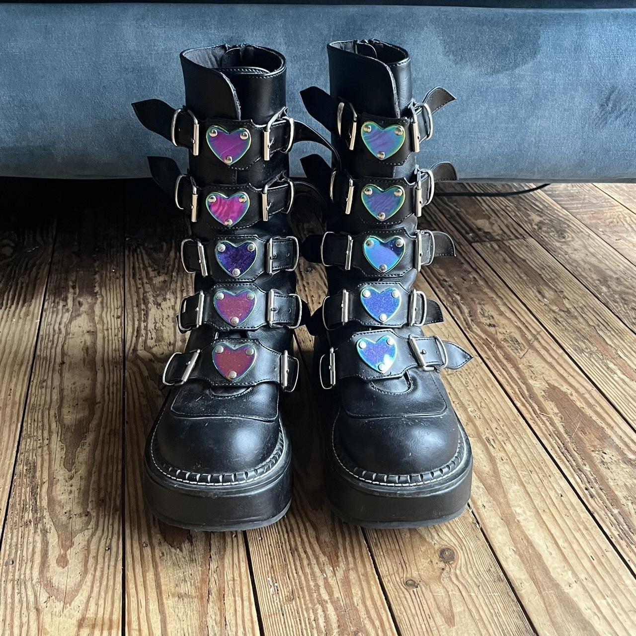 Demonia heart Buckle boots. That are in good... - Depop