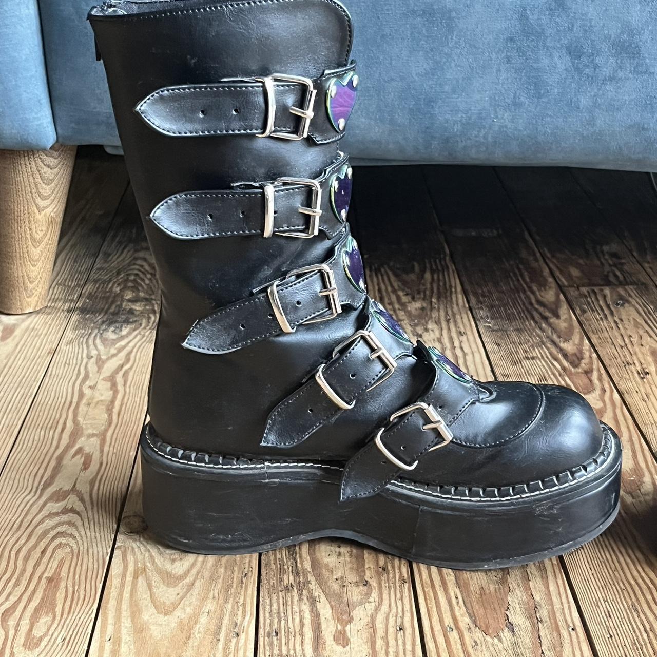 Demonia heart Buckle boots. That are in good... - Depop