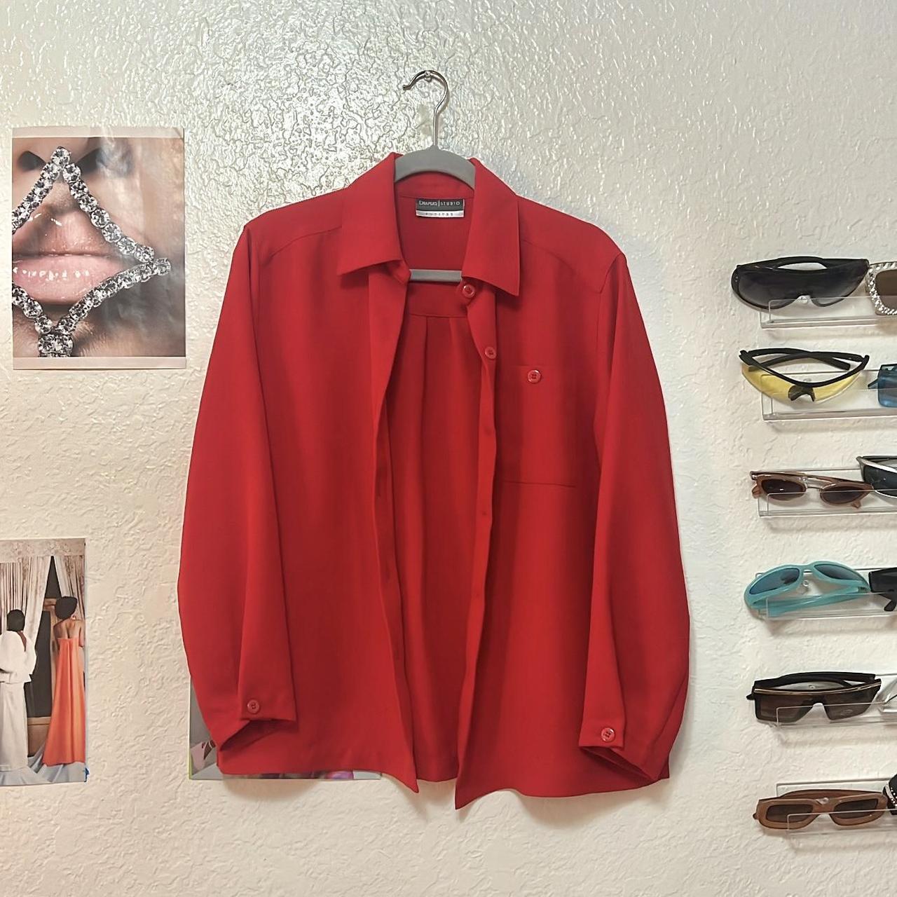red button down shirt with collar #buttondownshirt... - Depop