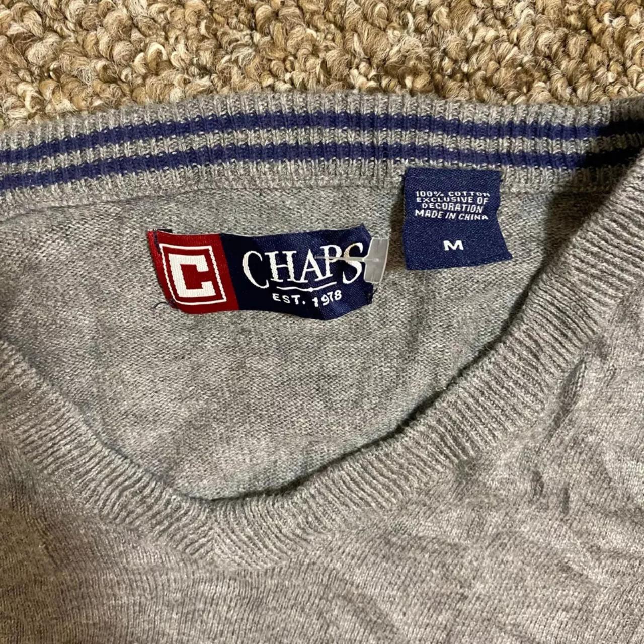 Chaps Luxury Designer Grey Cotton Crew Neck Knit... - Depop