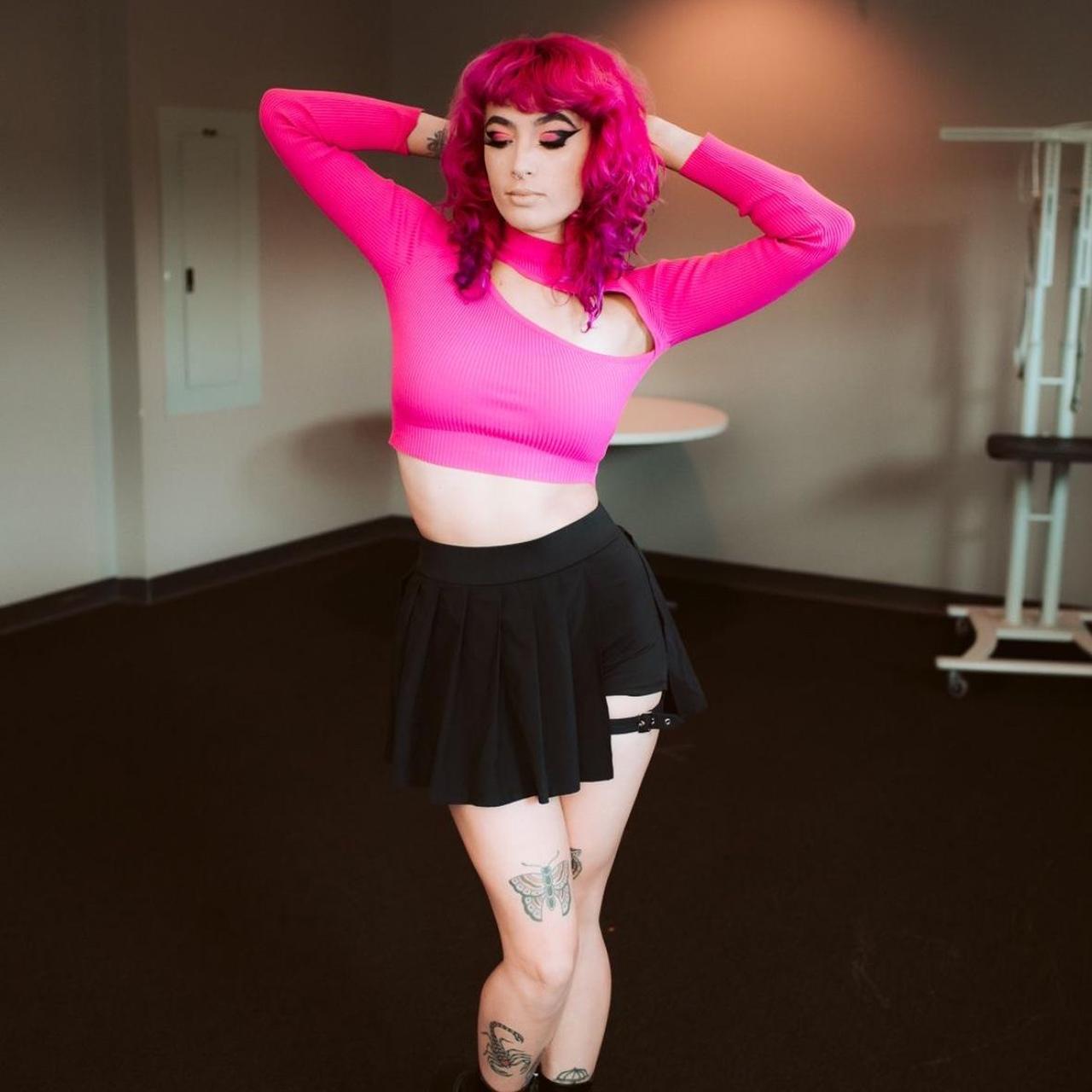 Hello Miss cut out long sleeve hot pink cropped... - Depop